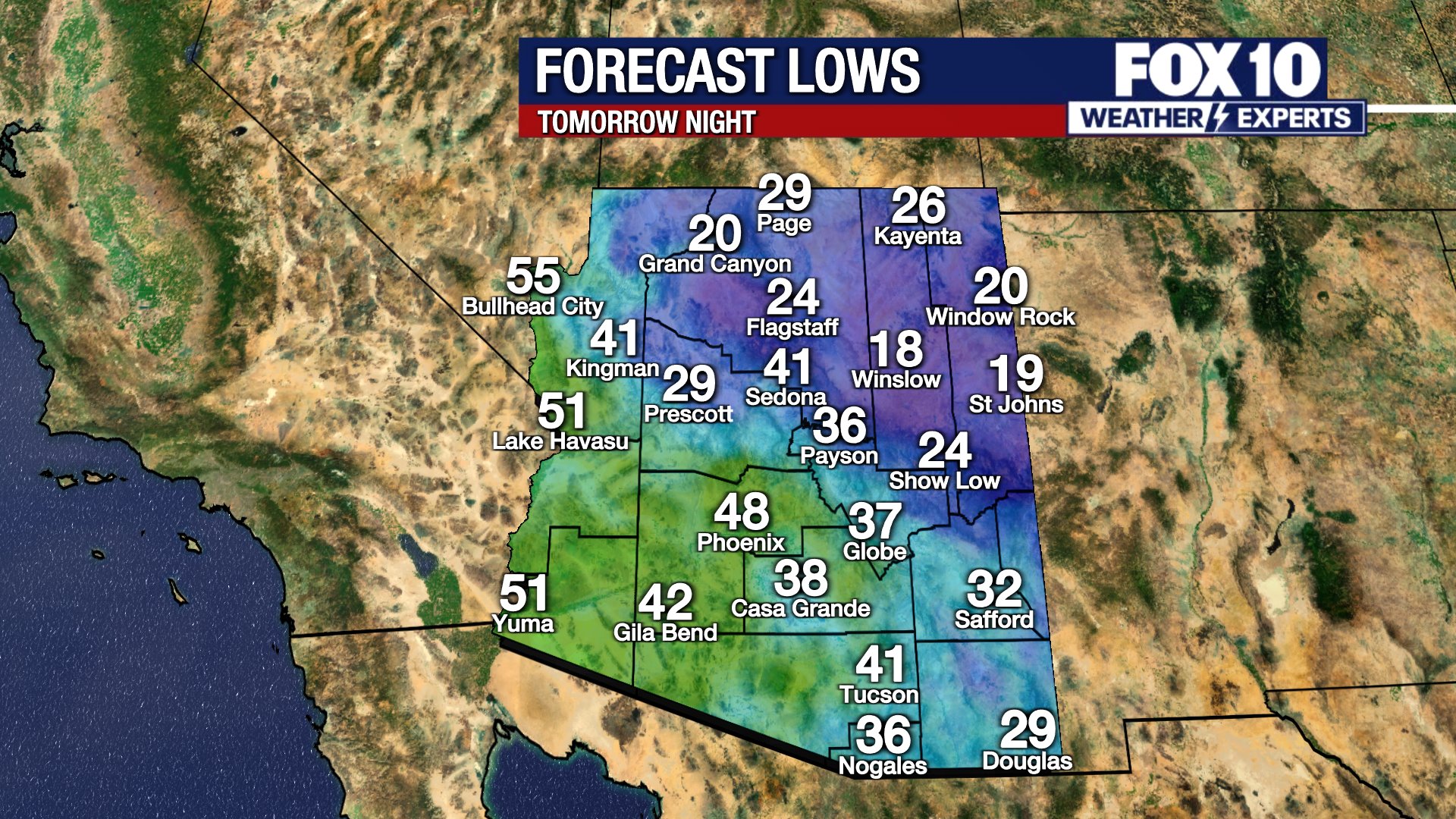 Arizona Weather: Tomorrow's low temperatures | FOX 10 Phoenix